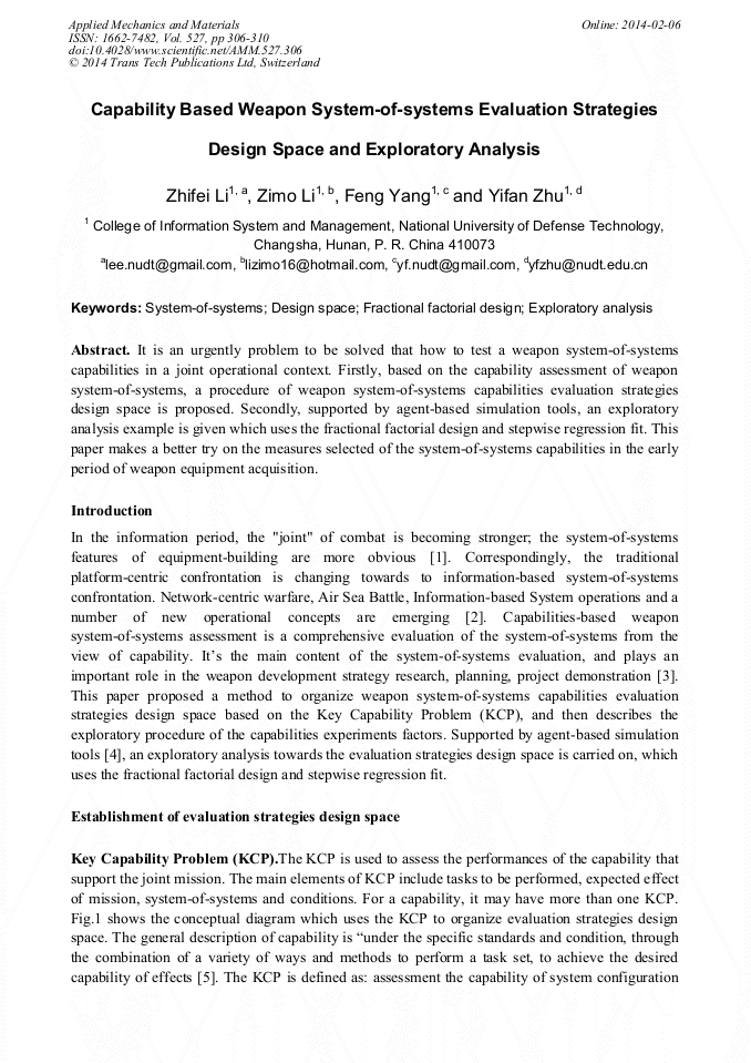 Capability Based Weapon System-of-Systems Evaluation Strategies Design ...