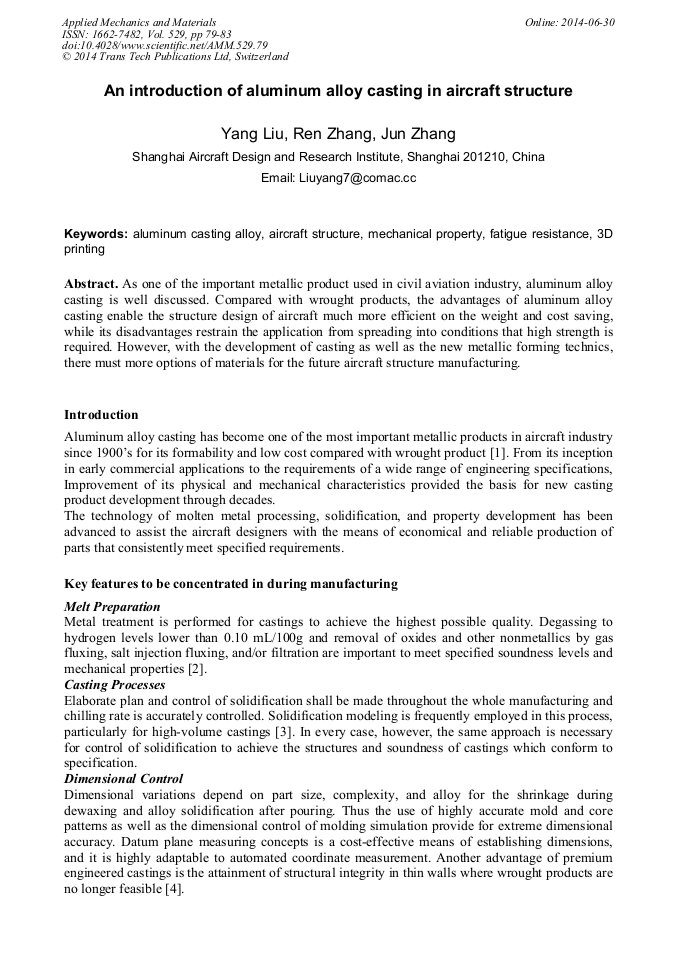 An Introduction of Aluminum Alloy Casting in Aircraft Structure ...