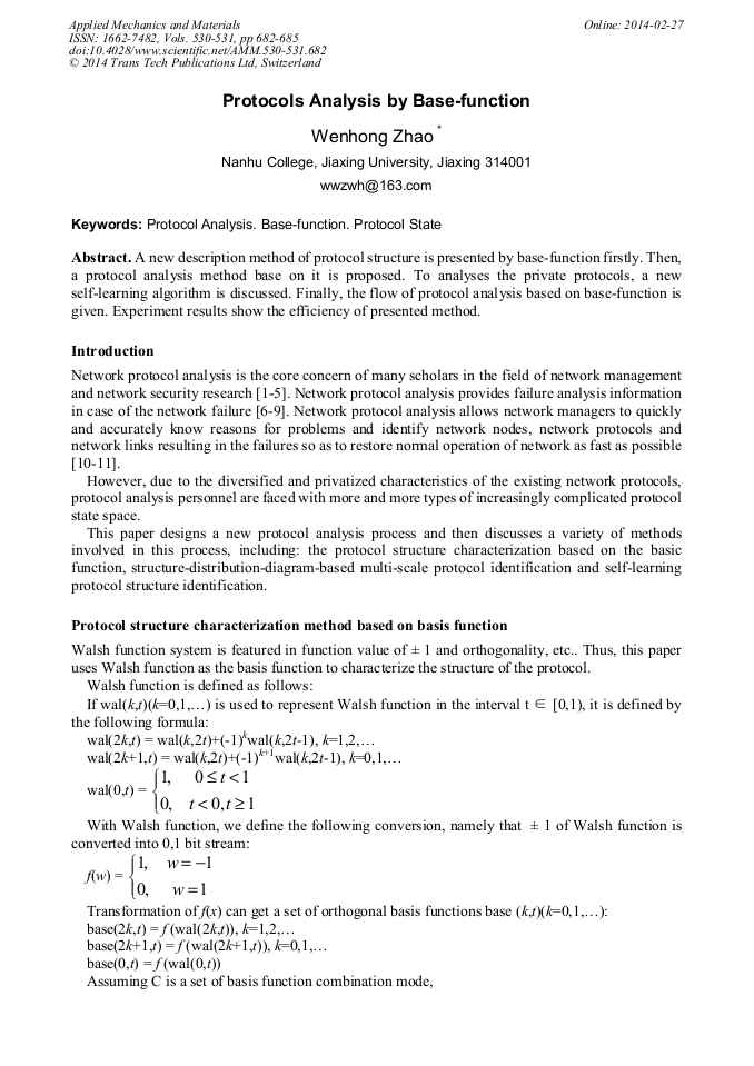 Protocols Analysis by Base-Function | Scientific.Net