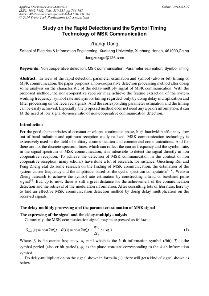Study on the Rapid Detection and the Symbol Timing Technology of MSK ...