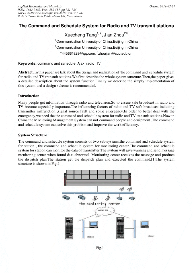 The Command and Schedule System for Radio and TV Transmit Stations ...