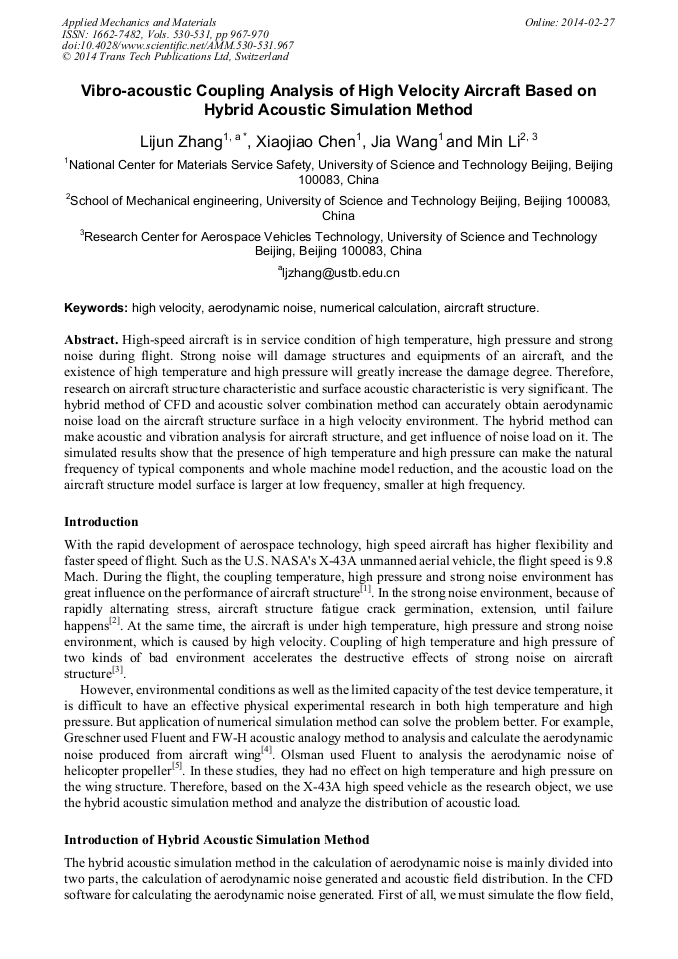 Vibro-Acoustic Coupling Analysis of High Velocity Aircraft Based on ...