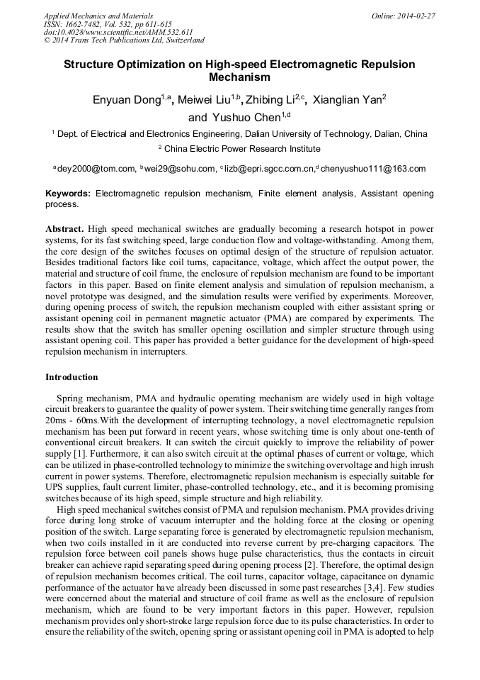 Structure Optimization on High-Speed Electromagnetic Repulsion ...