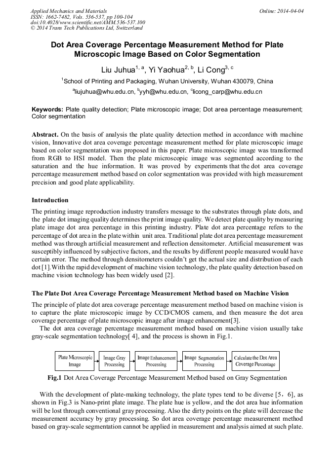 Dot Area Coverage Percentage Measurement Method for Plate Microscopic ...
