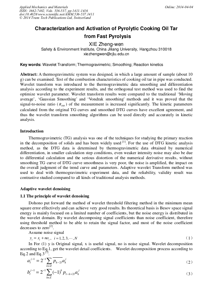 Characterization and Activation of Pyrolytic Cooking Oil Tar from Fast ...