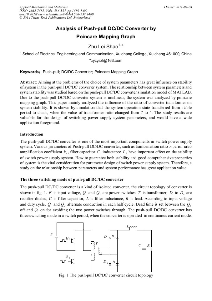 Analysis of Push-Pull DC/DC Converter by Poincare Mapping Graph ...