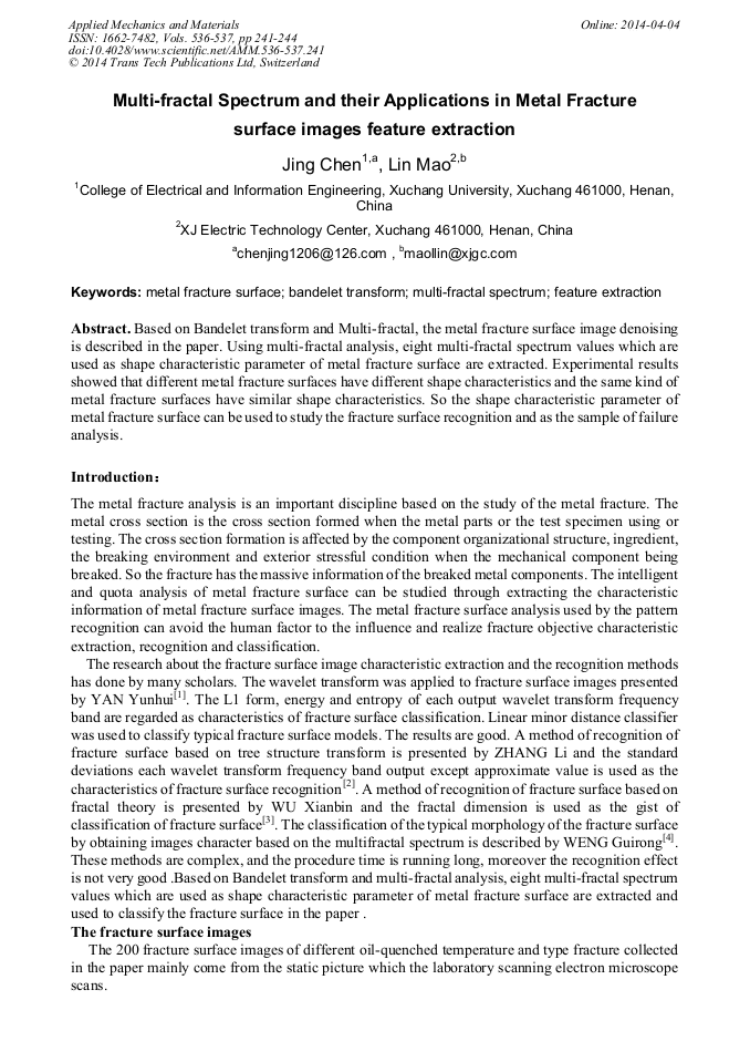 Multi-Fractal Spectrum and their Applications in Metal Fracture Surface ...