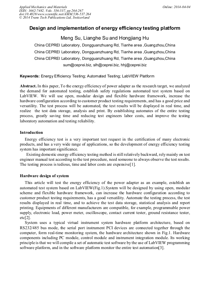 Design and Implementation of Energy Efficiency Testing Platform ...