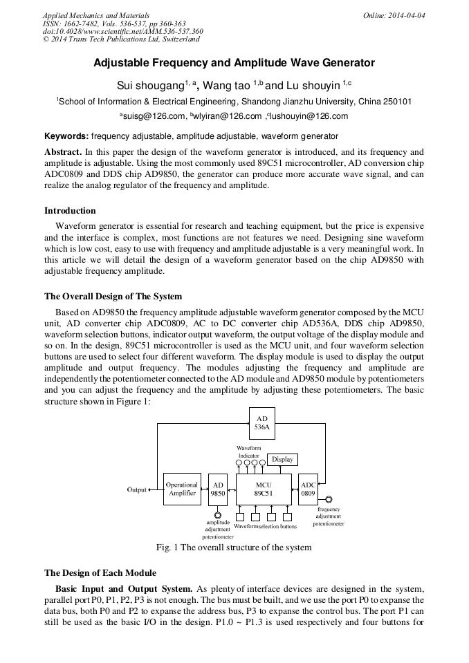 Adjustable Frequency and Amplitude Wave Generator | Scientific.Net
