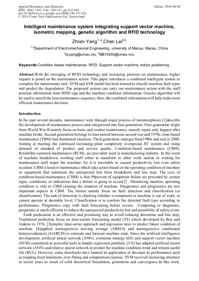 Intelligent Maintenance System Integrating Support Vector Machine ...