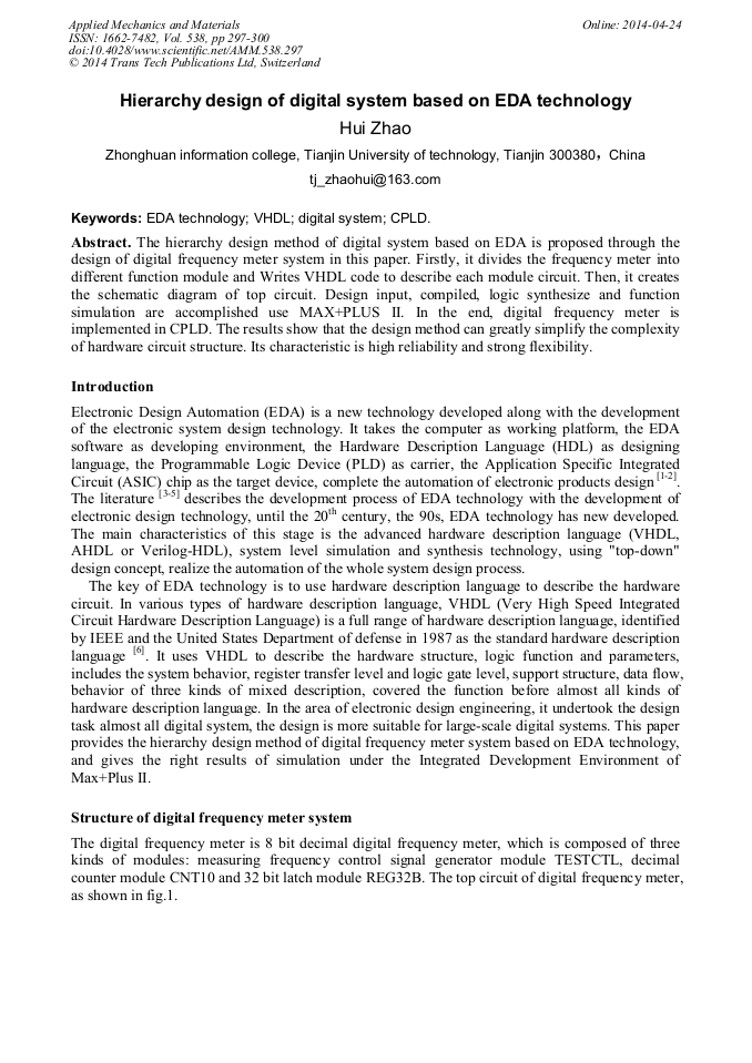 Hierarchy Design of Digital System Based on EDA Technology | Scientific.Net