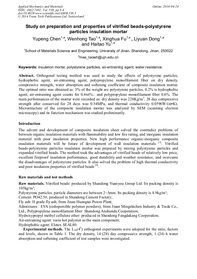 Study on Preparation and Properties of Vitrified Beads-Polystyrene ...