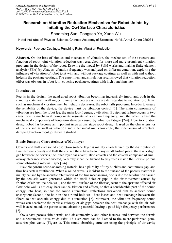 Research on Vibration Reduction Mechanism for Robot Joints by Imitating ...