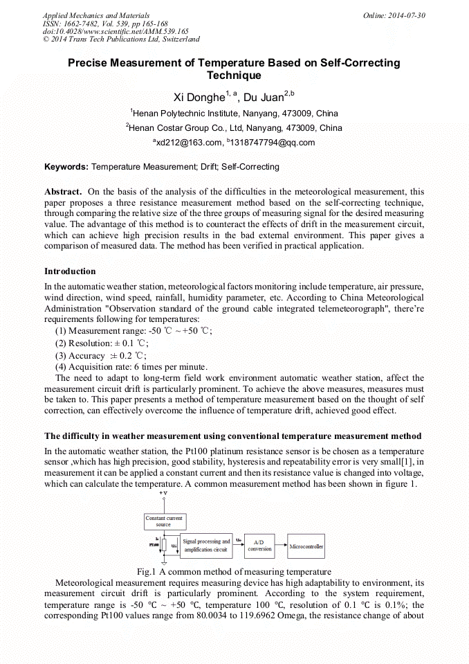 Precise Measurement of Temperature Based on Self-Correcting Technique ...