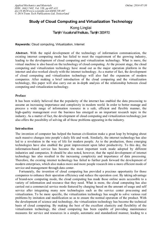 Study of Cloud Computing and Virtualization Technology | Scientific.Net