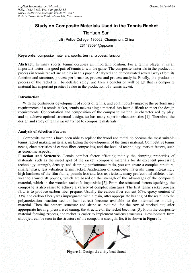 Study on Composite Materials Used in the Tennis Racket | Scientific.Net