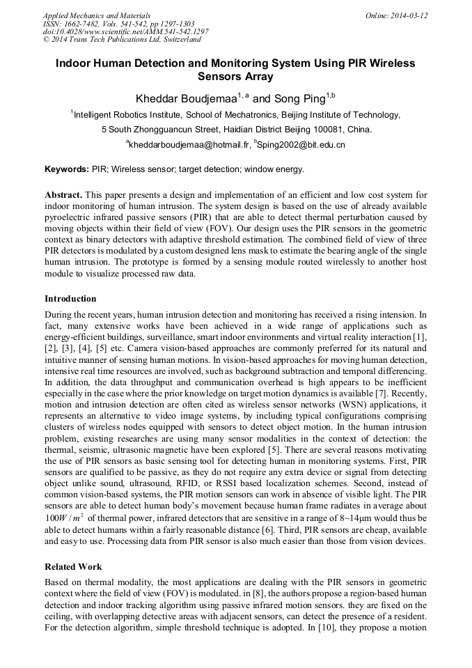 Indoor Human Detection and Monitoring System Using PIR Wireless Sensors ...
