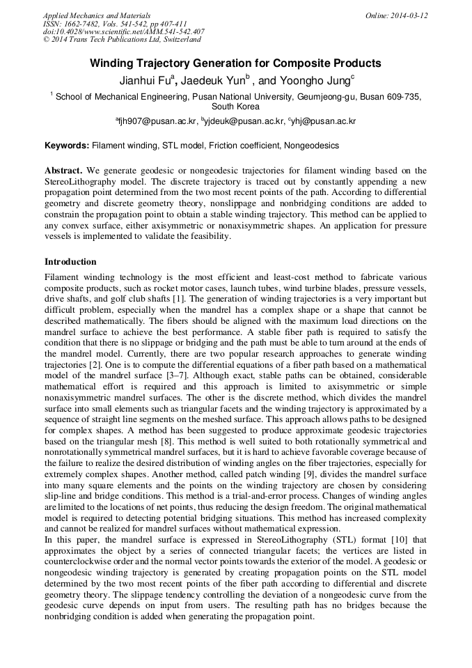 Winding Trajectory Generation for Composite Products | Scientific.Net