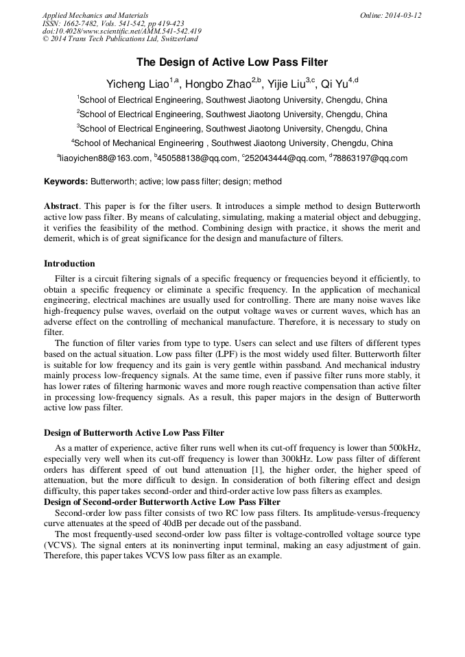 The Design of Active Low Pass Filter | Scientific.Net