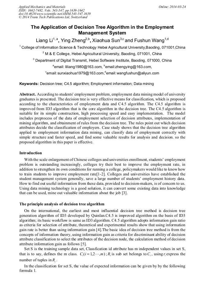 The Application of Decision Tree Algorithm in the Employment Management ...