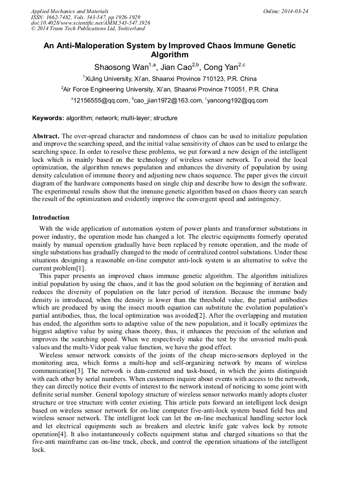 An Anti-Maloperation System by Improved Chaos Immune Genetic Algorithm ...
