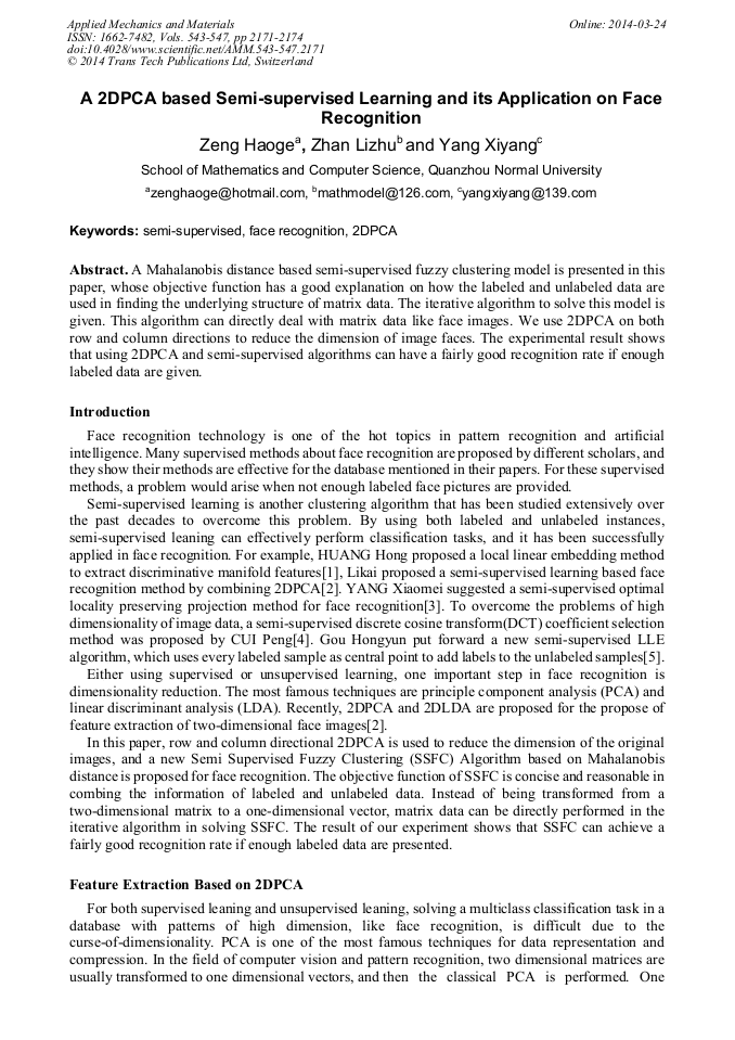 A 2DPCA Based Semi-Supervised Learning and its Application on Face ...