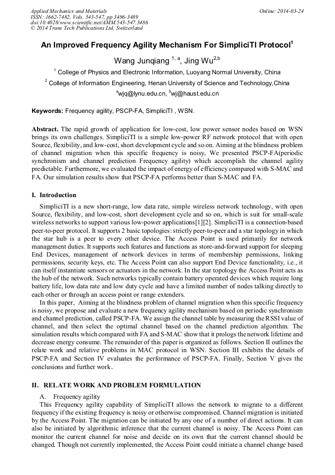 An Improved Frequency Agility Mechanism for SimpliciTI Protocol ...