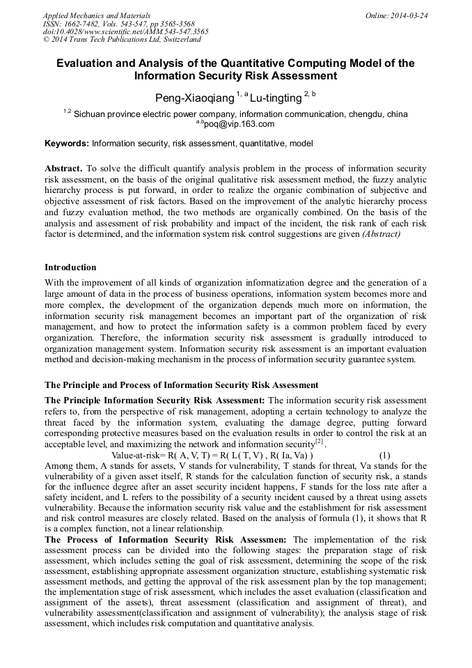 Evaluation and Analysis of the Quantitative Computing Model of the ...