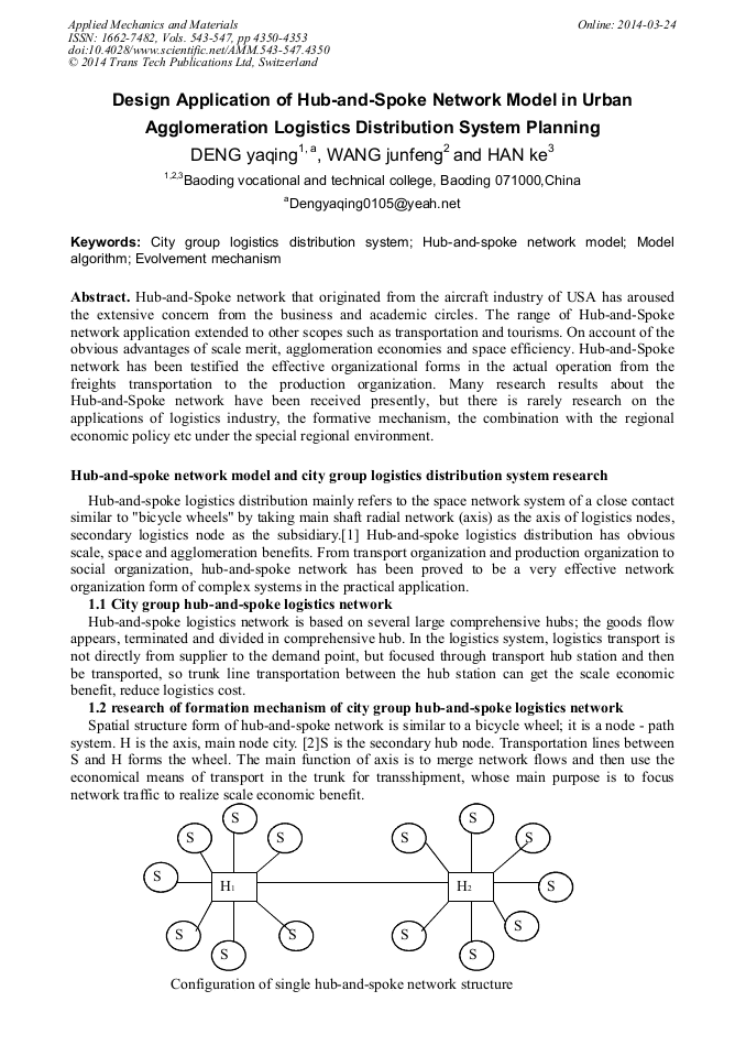 Design Application of Hub-and-Spoke Network Model in Urban ...