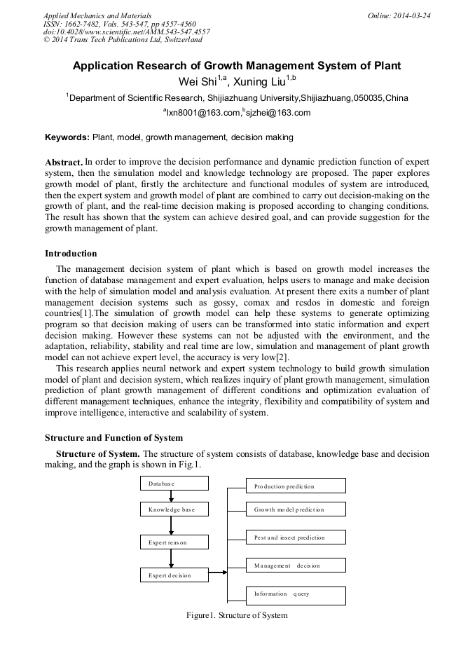 Application Research of Growth Management System of Plant | Scientific.Net