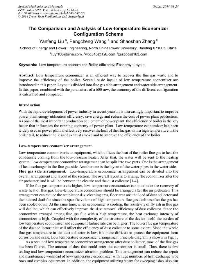 The Comparison and Analysis of Low-Temperature Economizer Configuration ...