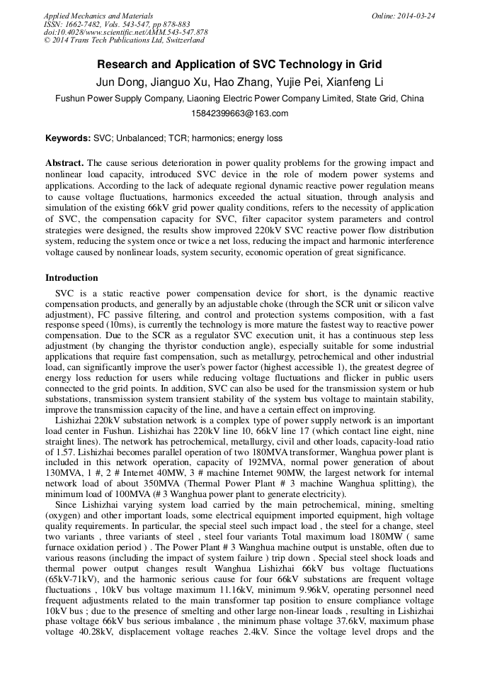 Research and Application of SVC Technology in Grid | Scientific.Net