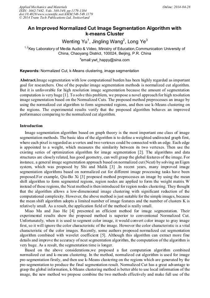 An Improved Normalized Cut Image Segmentation Algorithm With K Means Cluster Scientificnet