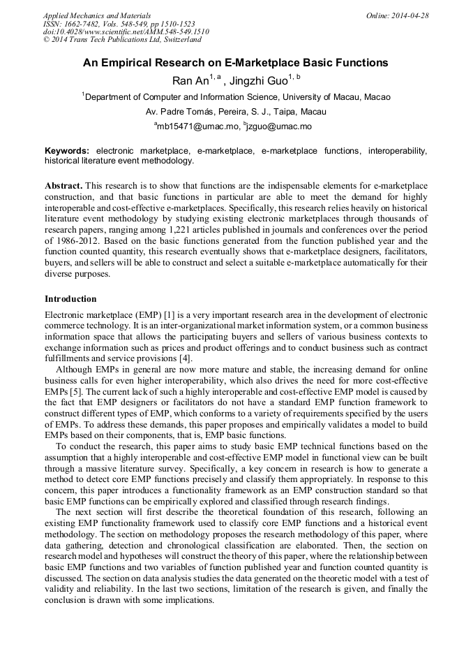 An Empirical Research on E-Marketplace Basic Functions | Scientific.Net