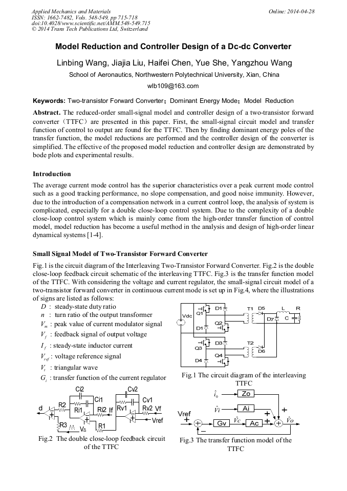 Model Reduction and Controller Design of a DC-DC Converter | Scientific.Net