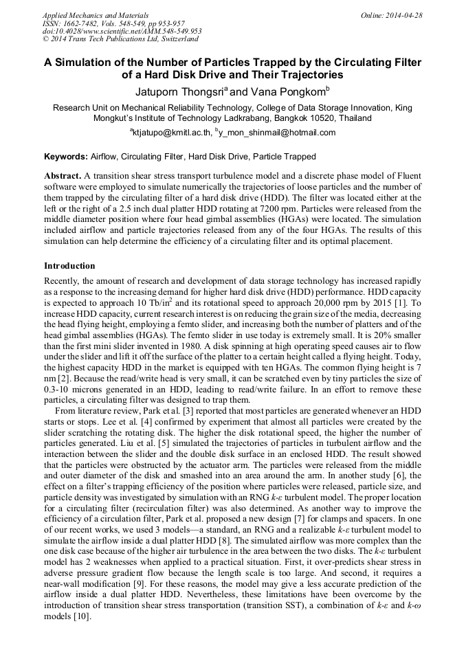 A Simulation of the Number of Particles Trapped by the Circulating ...