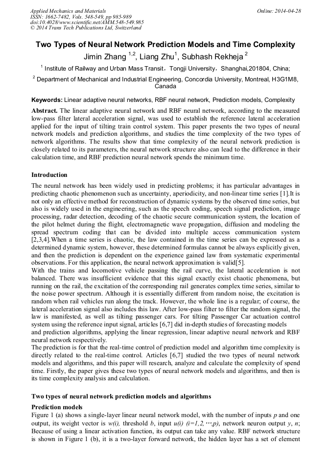 Two Types of Neural Network Prediction Models and Time Complexity ...