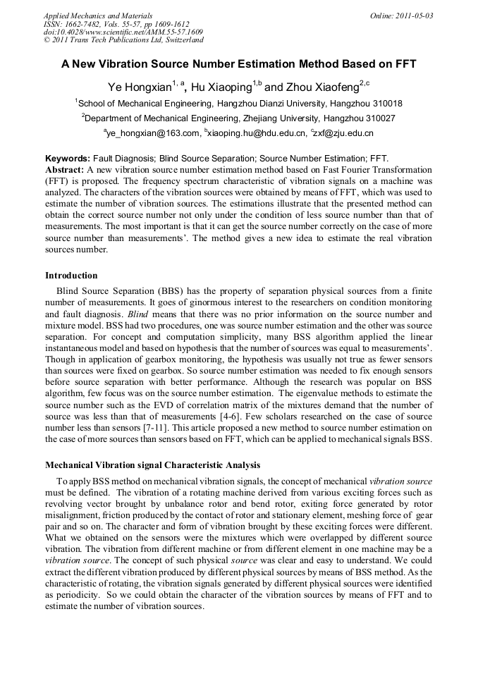 A New Vibration Source Number Estimation Method Based on FFT | Scientific.Net