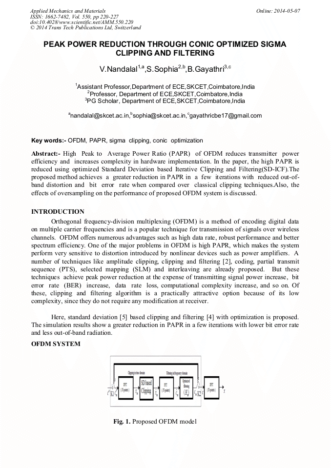 Peak Power Reduction through Conic Optimized Sigma Clipping and ...