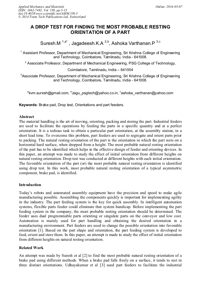 A Drop Test for Finding the most Probable Resting Orientation of a Part ...