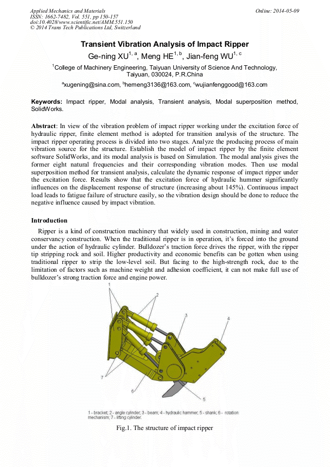 Transient Vibration Analysis of Impact Ripper | Scientific.Net