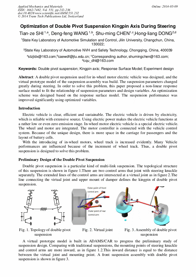 Optimization of Double Pivot Suspension Kingpin Axis during Steering ...