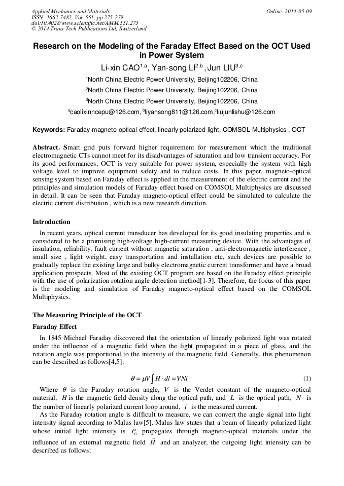 Research on the Modeling of the Faraday Effect Based on the OCT Used in Power System ...