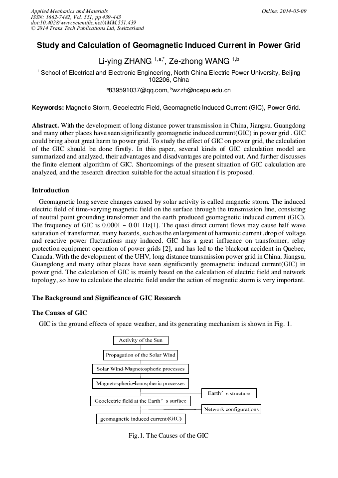 Study and Calculation of Geomagnetic Induced Current in Power Grid ...