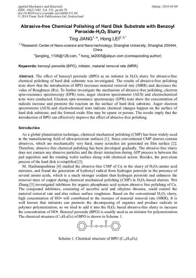 Abrasive-Free Chemical Polishing of Hard Disk Substrate with Benzoyl ...