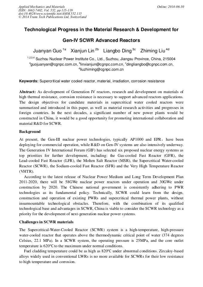 Technological Progress in the Material Research & Development for Gen ...