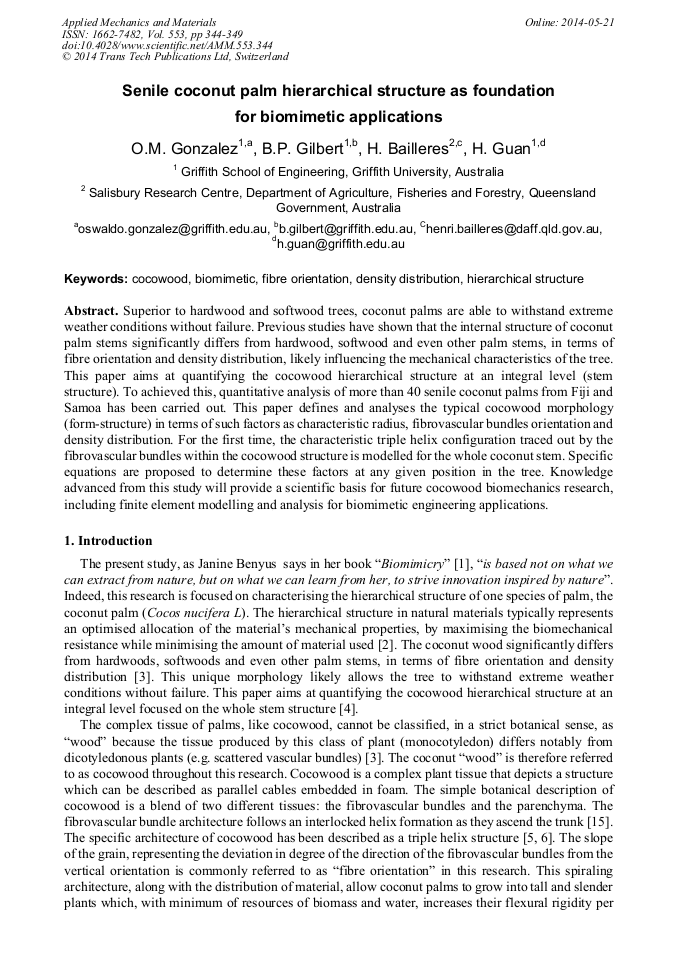 Senile Coconut Palm Hierarchical Structure as Foundation for Biomimetic ...