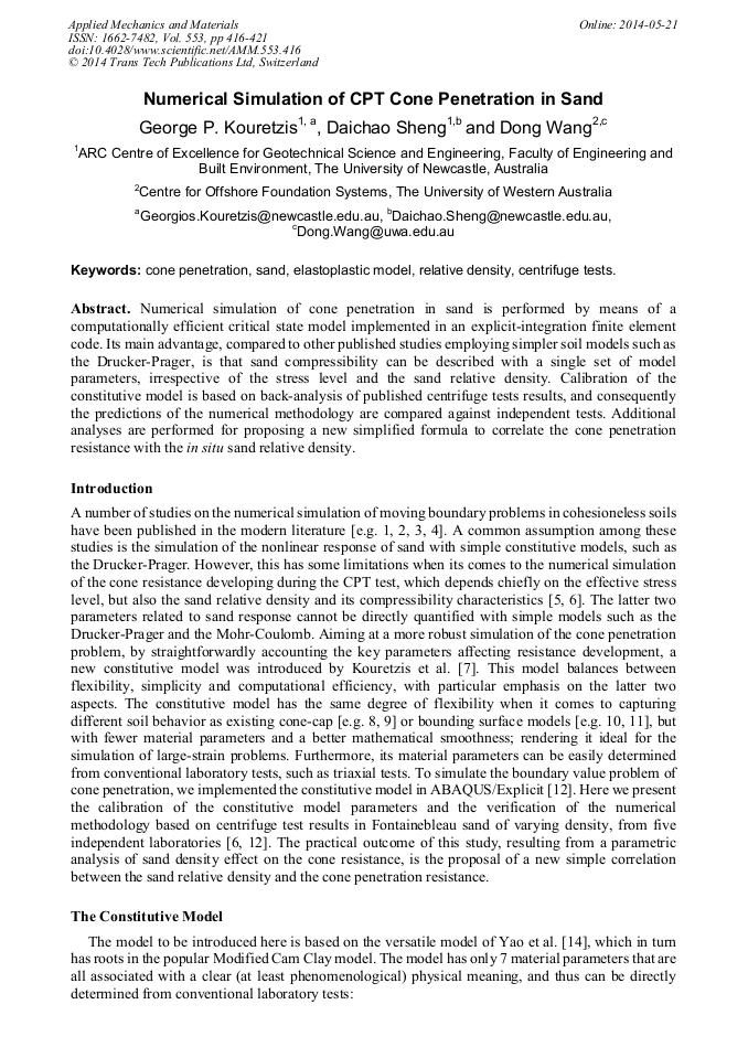 Numerical Simulation of CPT Cone Penetration in Sand | Scientific.Net