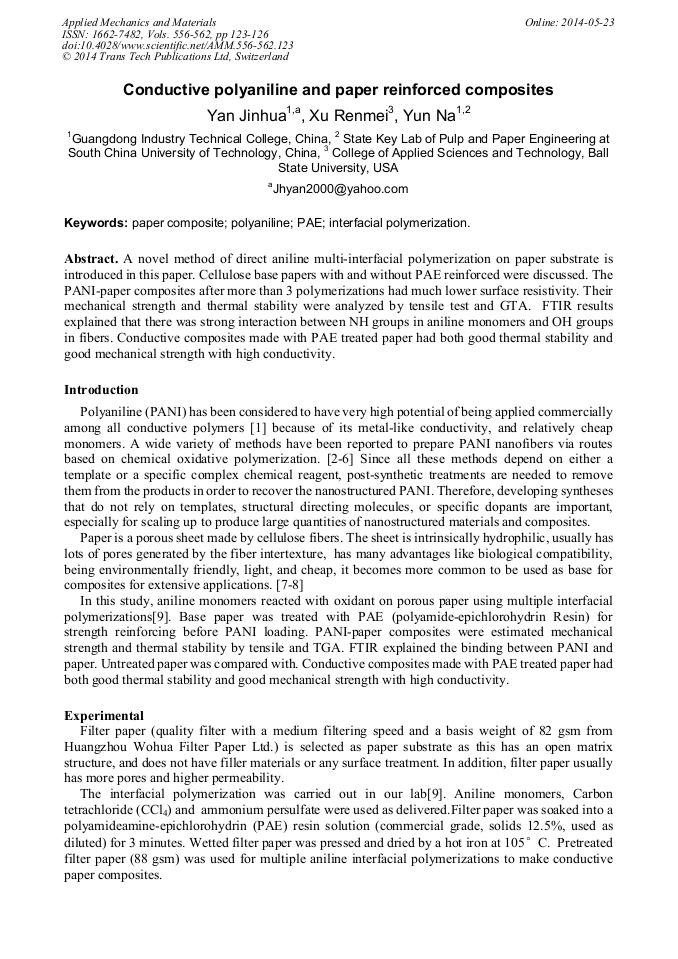 Conductive Polyaniline and Paper Reinforced Composites | Scientific.Net
