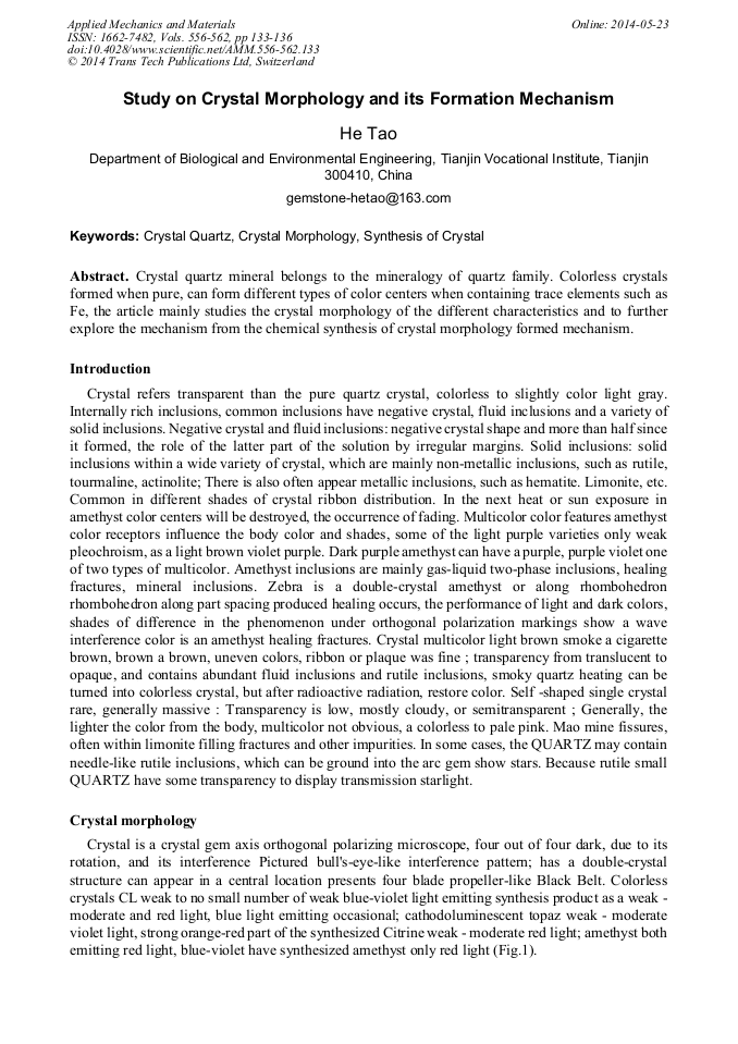 Study on Crystal Morphology and its Formation Mechanism | Scientific.Net